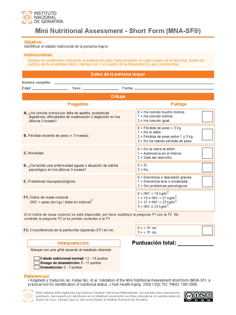 MNA Corto | PDF | Índice de masa corporal | Pérdida de peso
