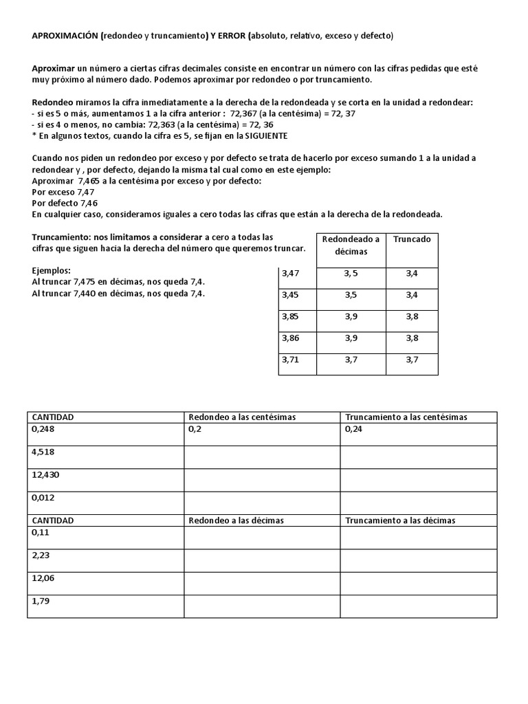 Redondeo y Truncamiento: Ejercicios y Ejemplos | PDF | Conceptos ...