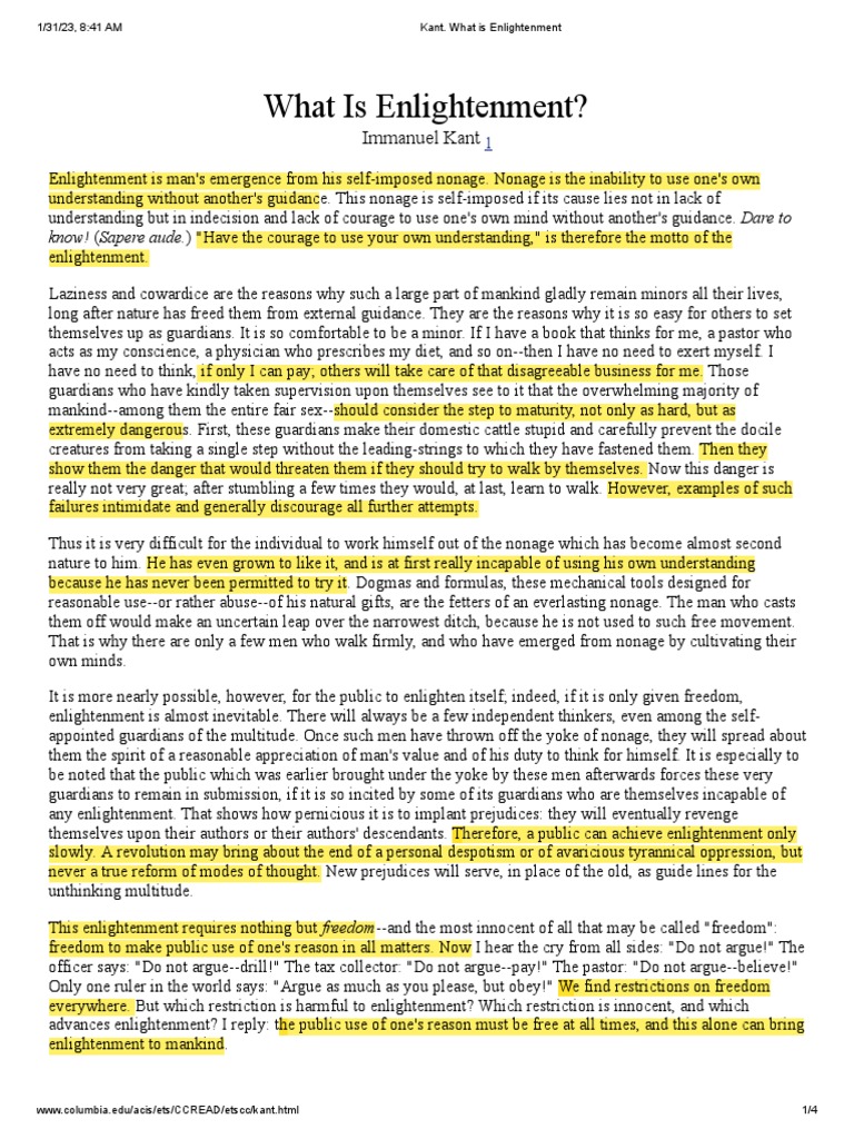 Kant. What Is Enlightenment | PDF | Age Of Enlightenment | Reason