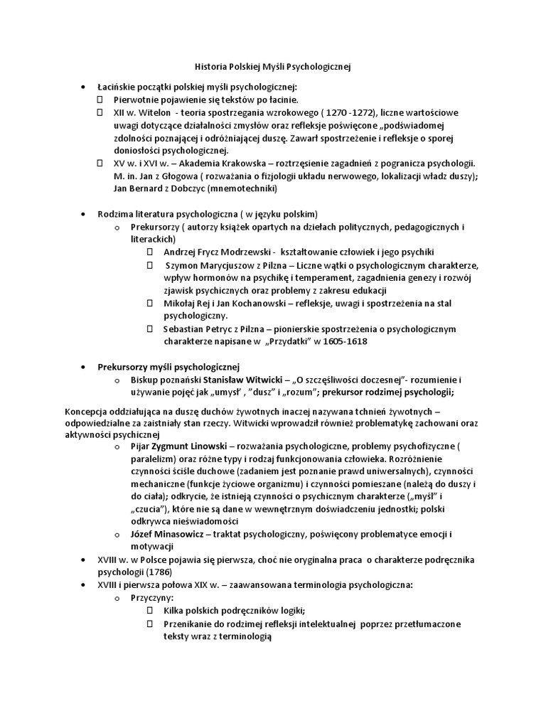Historia Polskiej Myśli Psychologicznej | PDF
