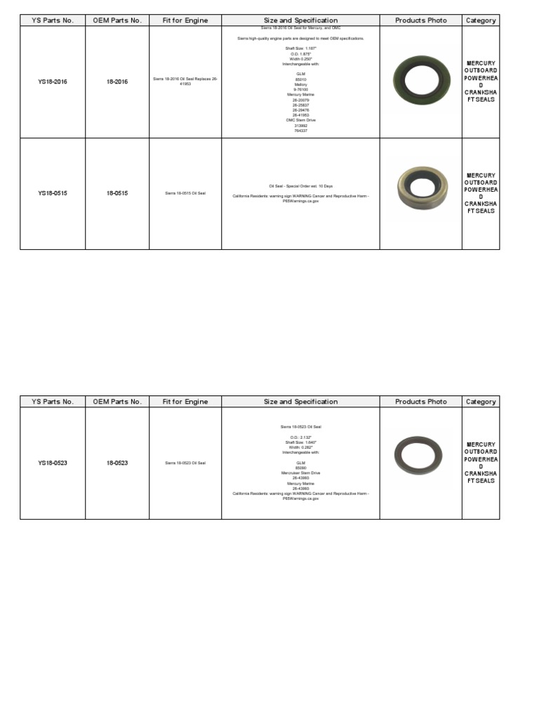 Mercury Outboard Powerhead Crankshaft Seals Pdf Mechanical