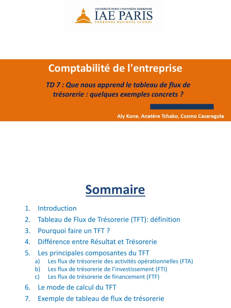 TD7 Comptabilité - Tableau Des Flux de Trésorerie | PDF | Comptabilité | Investir