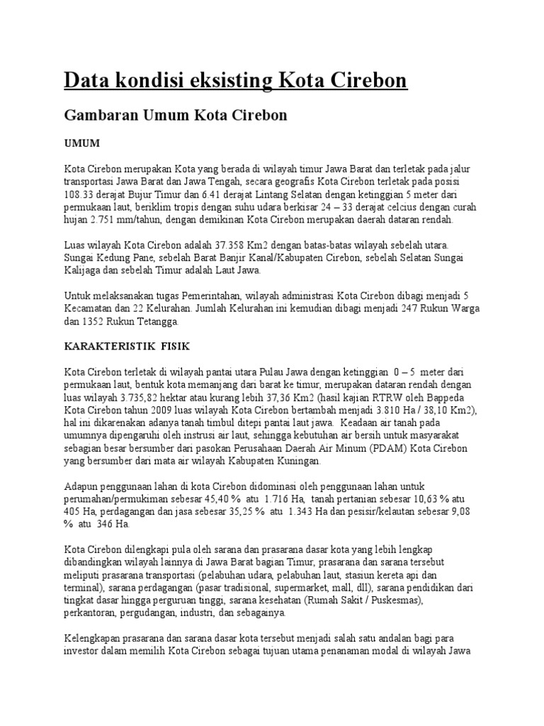 Data Kondisi Eksisting Kota Cirebon | PDF