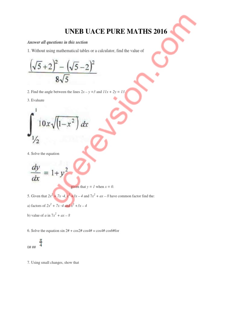 Uneb Uace Pure Maths 1997 | PDF | Perpendicular | Equations