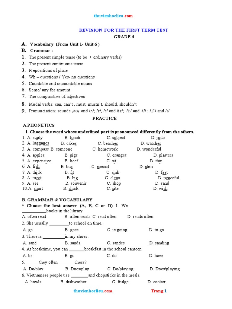 De Cuong On Tap Tieng Anh 6 Nam 2022 2023 | PDF