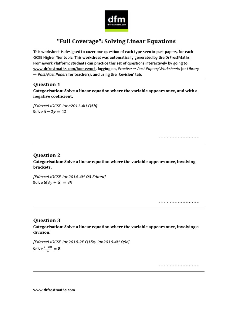 GCSE Linear Equations Practice Worksheet | PDF | Equations | Area