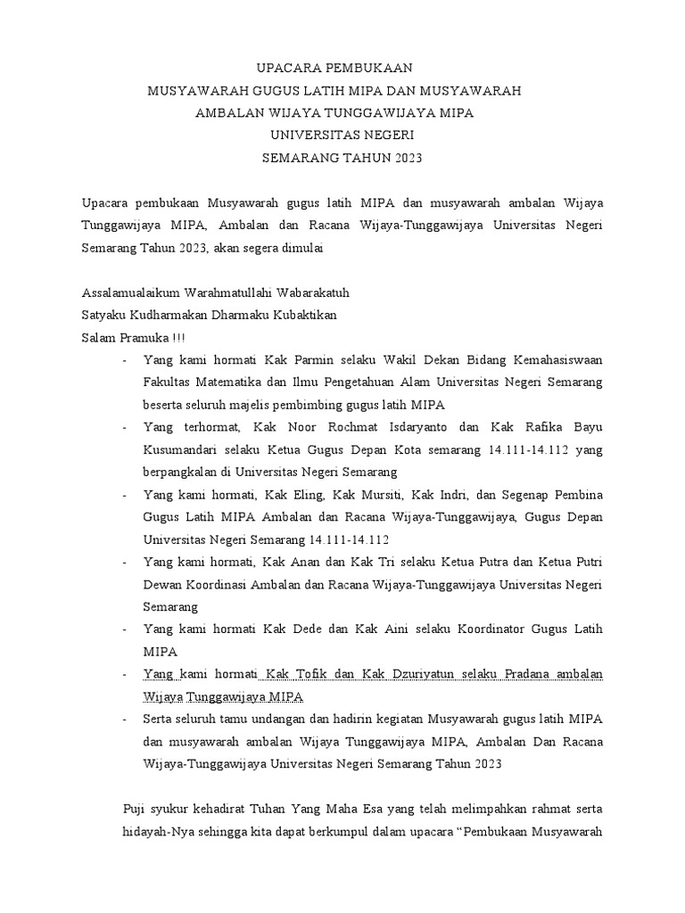 Teks MC Upacara Pembukaan | PDF