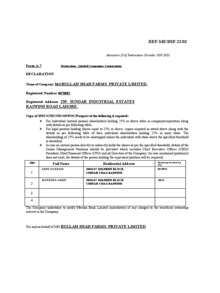 Form A7 | PDF | Shareholders | Corporate Law