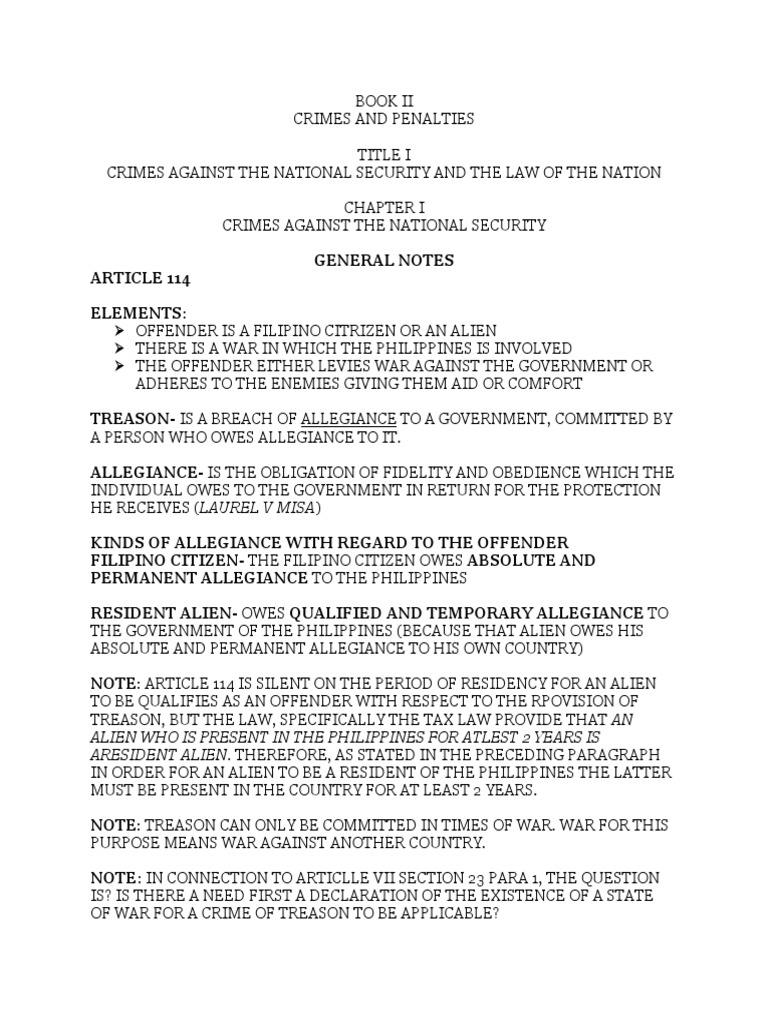 Article 114-117 of The RPC | PDF | Treason | Allegiance