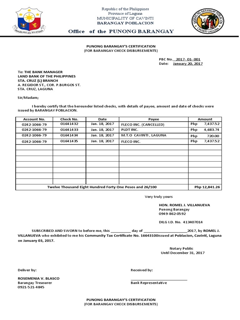 Barangay Poblacion Check Disbursements | PDF | Foreign Exchange Market ...