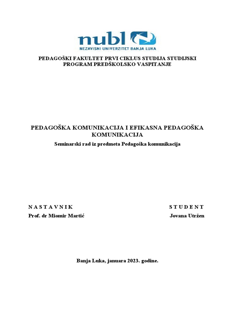 Pedagoska Komunikacija Seminarski | PDF