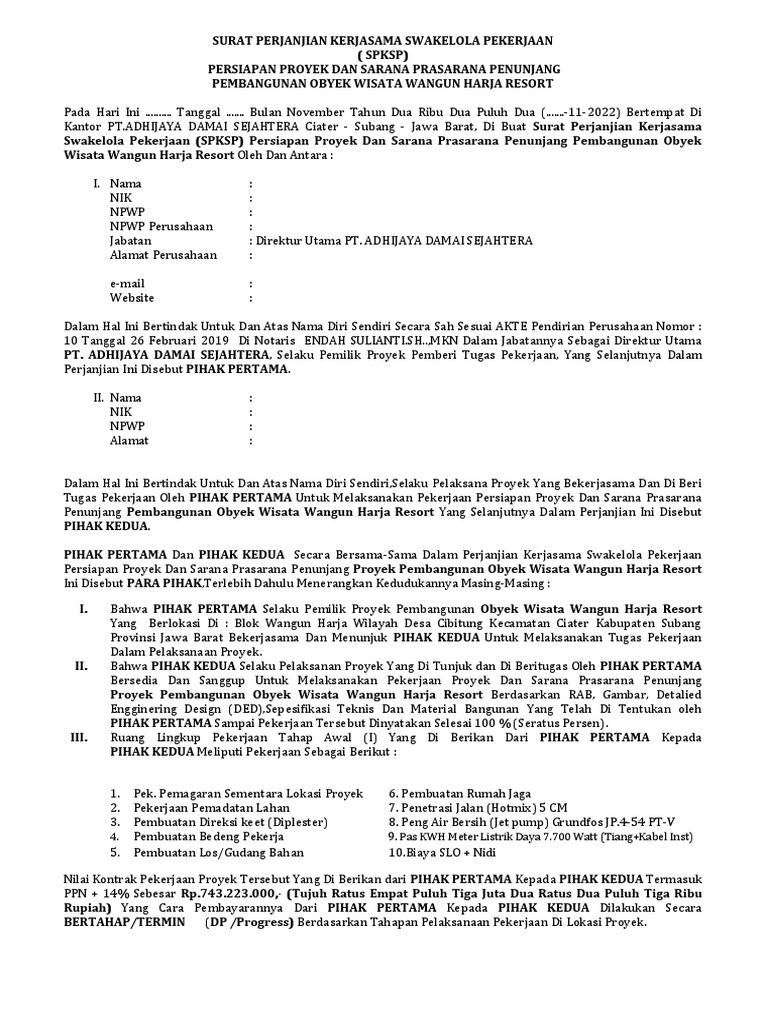 Draft Swakelola Proyek Wisata (PT - Ads) | PDF