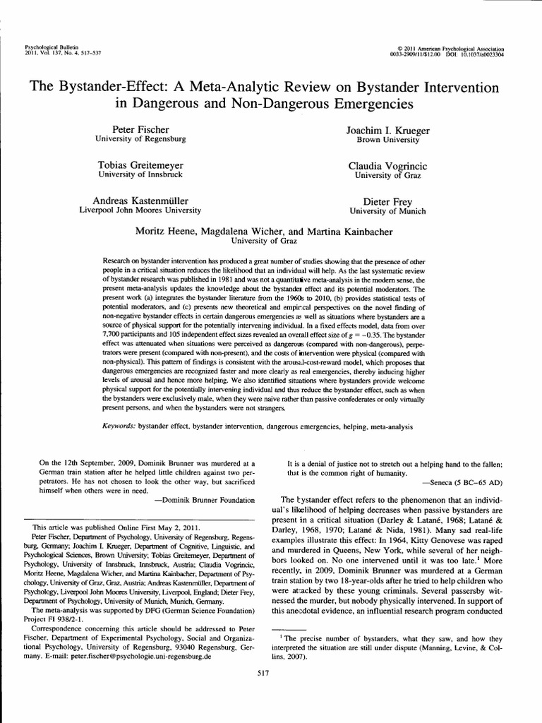 Fischer 2011 | PDF | Meta Analysis | Psychology