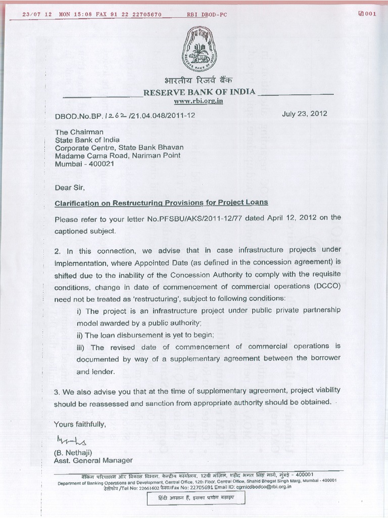 RBI Clarification On SCOD - Restructuring of Advances | PDF