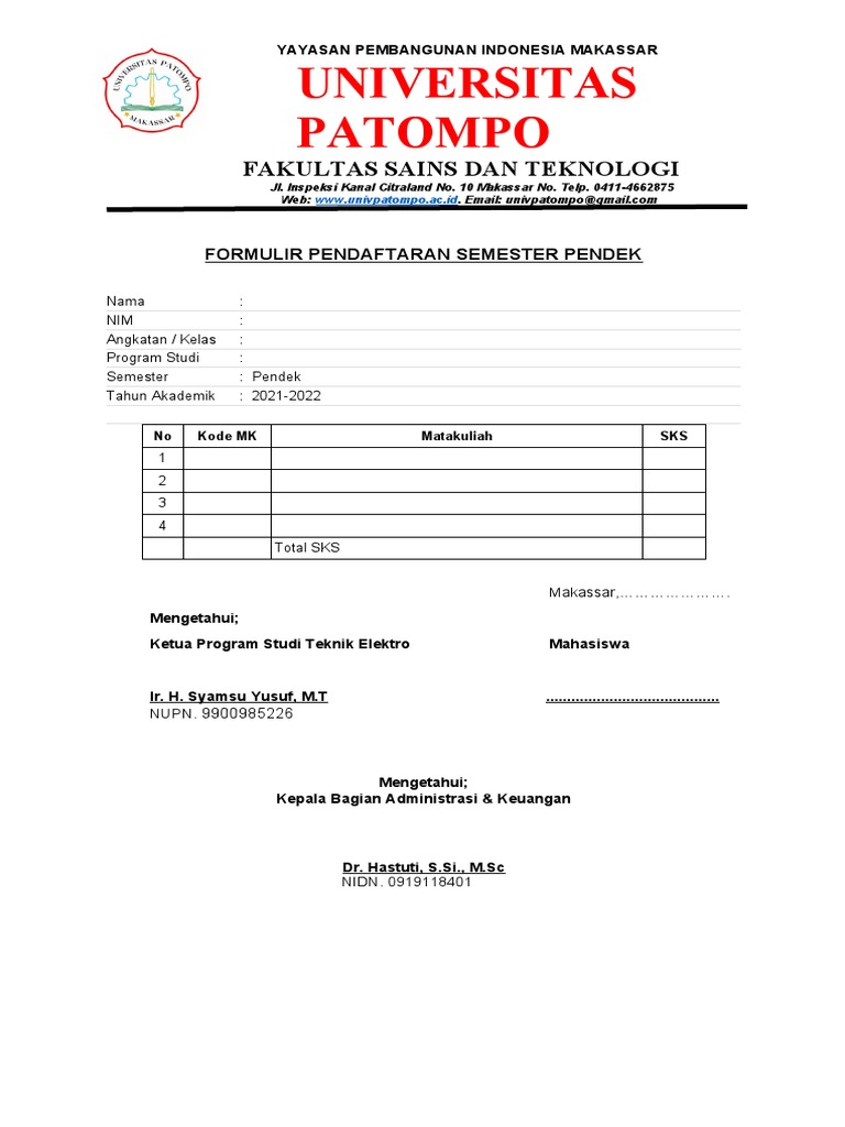 Formulir Pendaftaran SP | PDF | Sains & Matematika