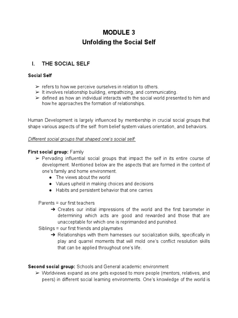 Unfolding The Social Self - Notes | PDF | Social Group | Identity ...