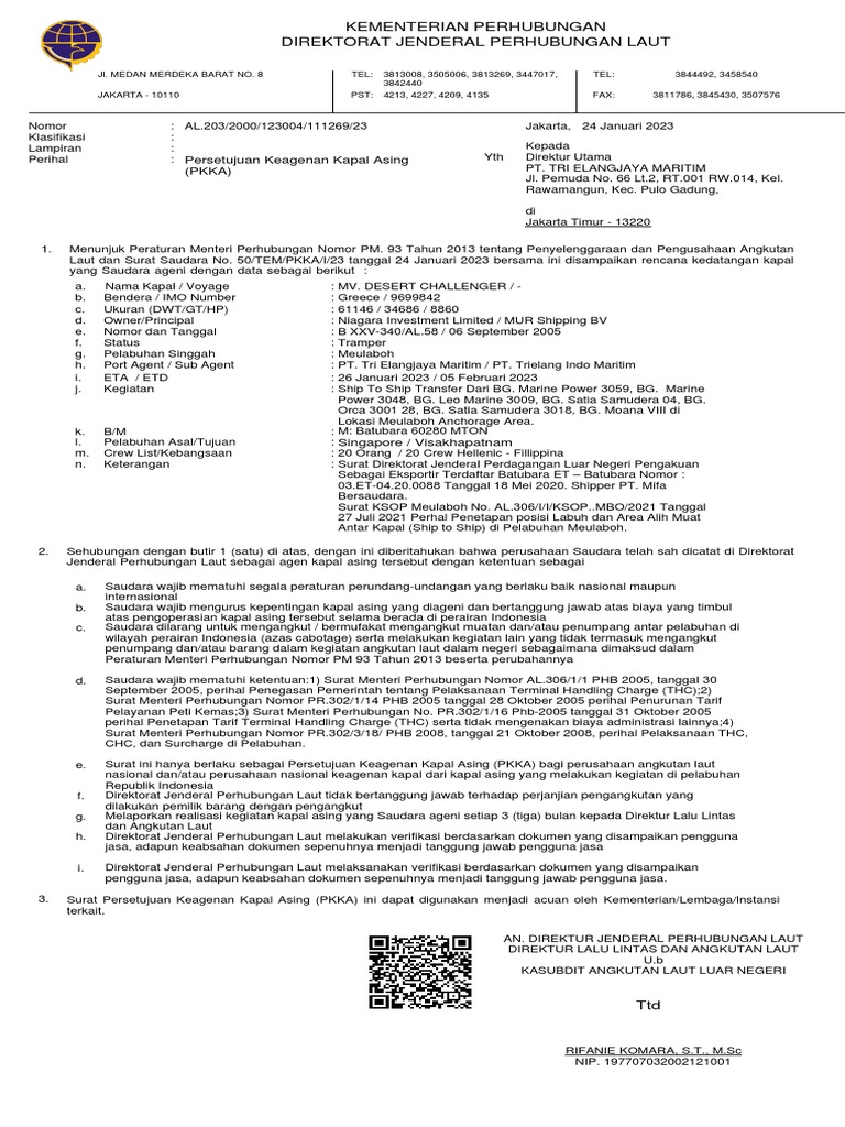 Persetujuan Keagenan Kapal Asing | PDF