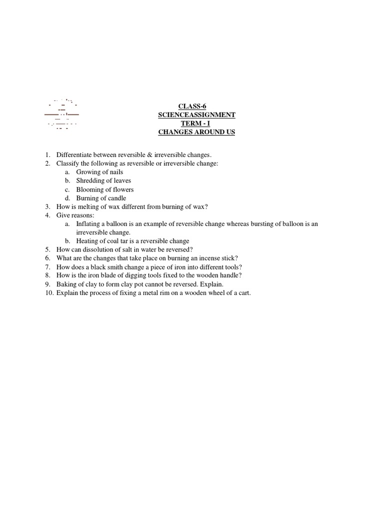 CBSE Class 6 Science - Changes Around Us | PDF