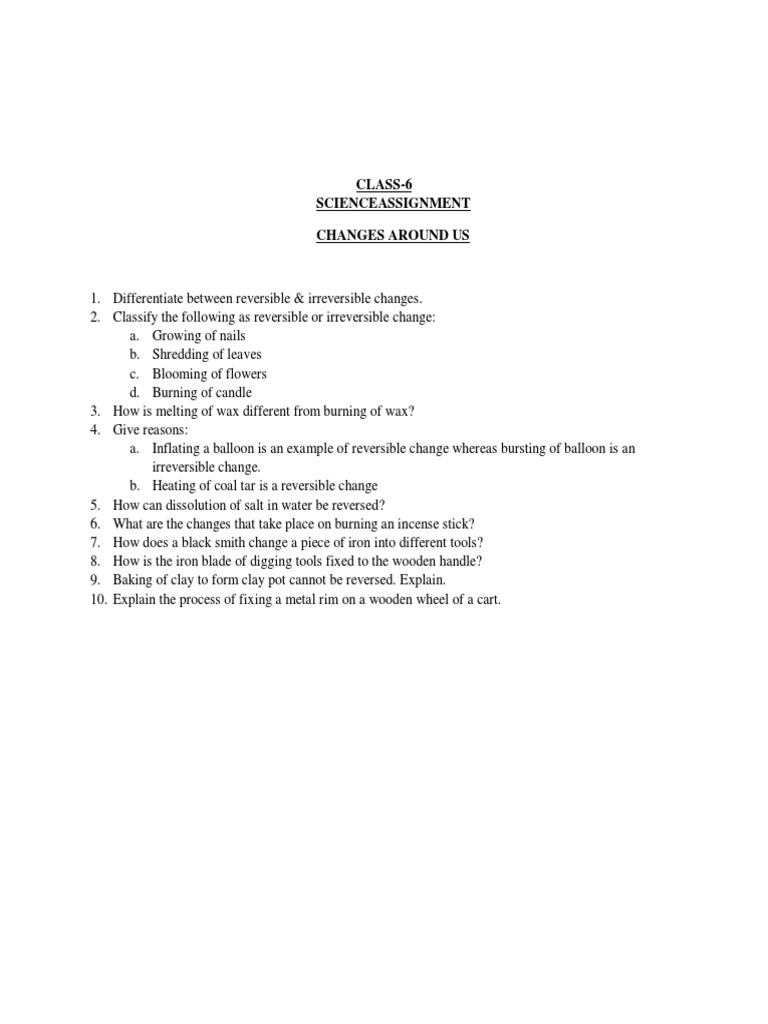 CBSE Class 6 Science - Changes Around Us | PDF CBSE Class 6 Science - Changes Around Us | PDF