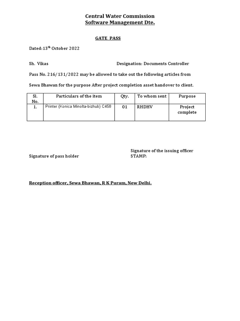 Gate Pass | PDF