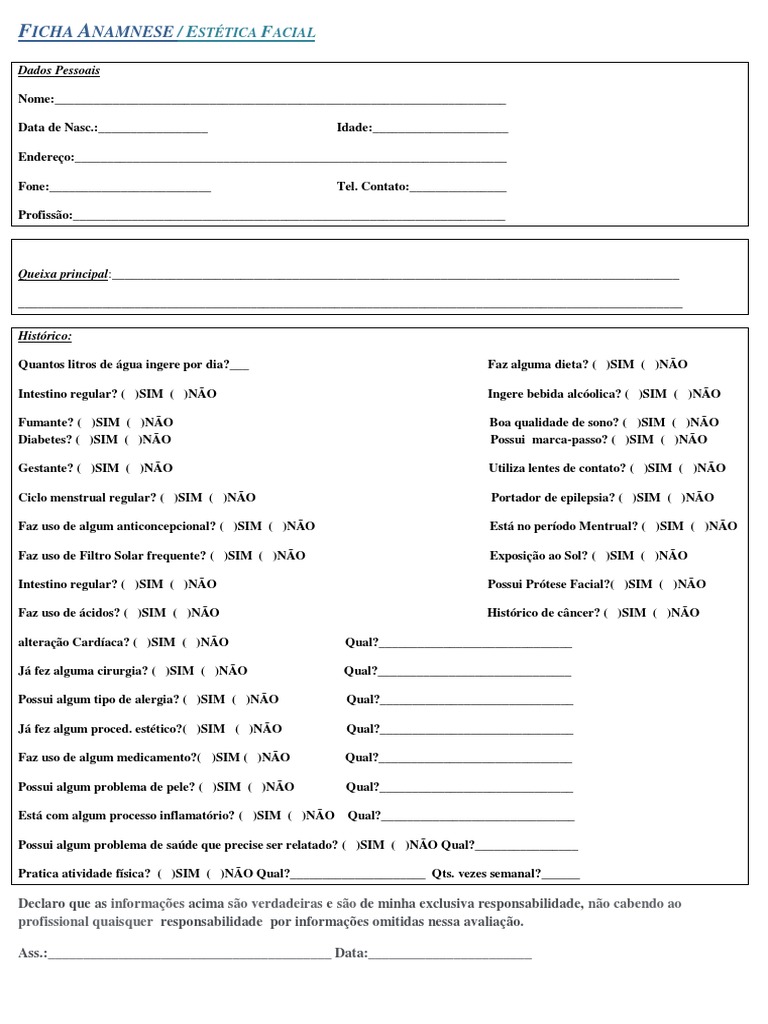 Ficha de Anamnese Atualizada | PDF | Especialidades médicas | Medicina ...