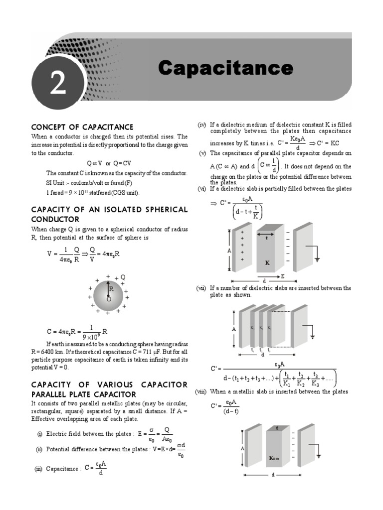 Chapter 02 - Study Material - Capacitance - (Lakshya JEE 2.0 2023) | PDF | Capacitance | Capacitor