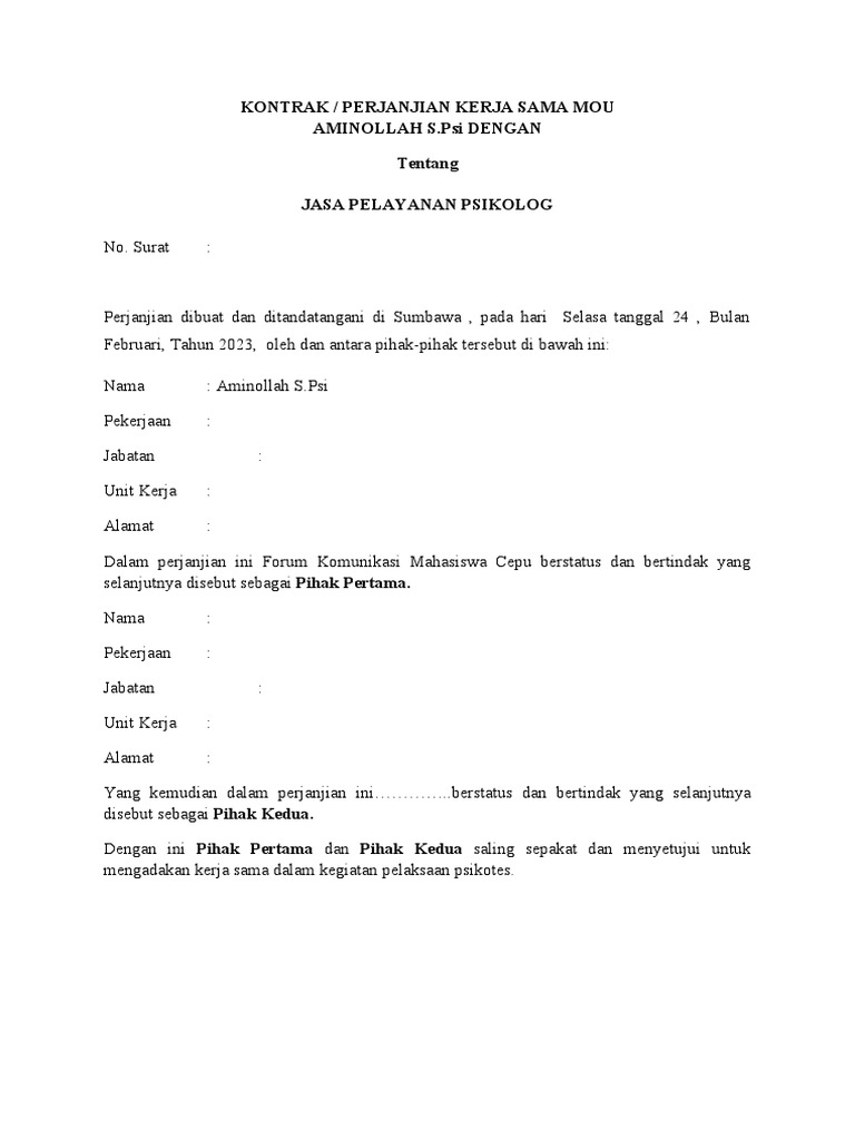 Contoh Mou Kontrak Kerjasama Dengan Lembaga Pdf