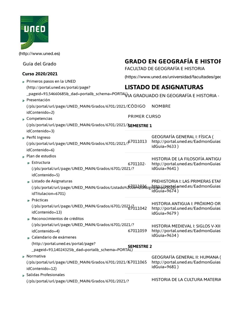 Guía del Grado en Geografía e Historia UNED | PDF | España | Historia antigua