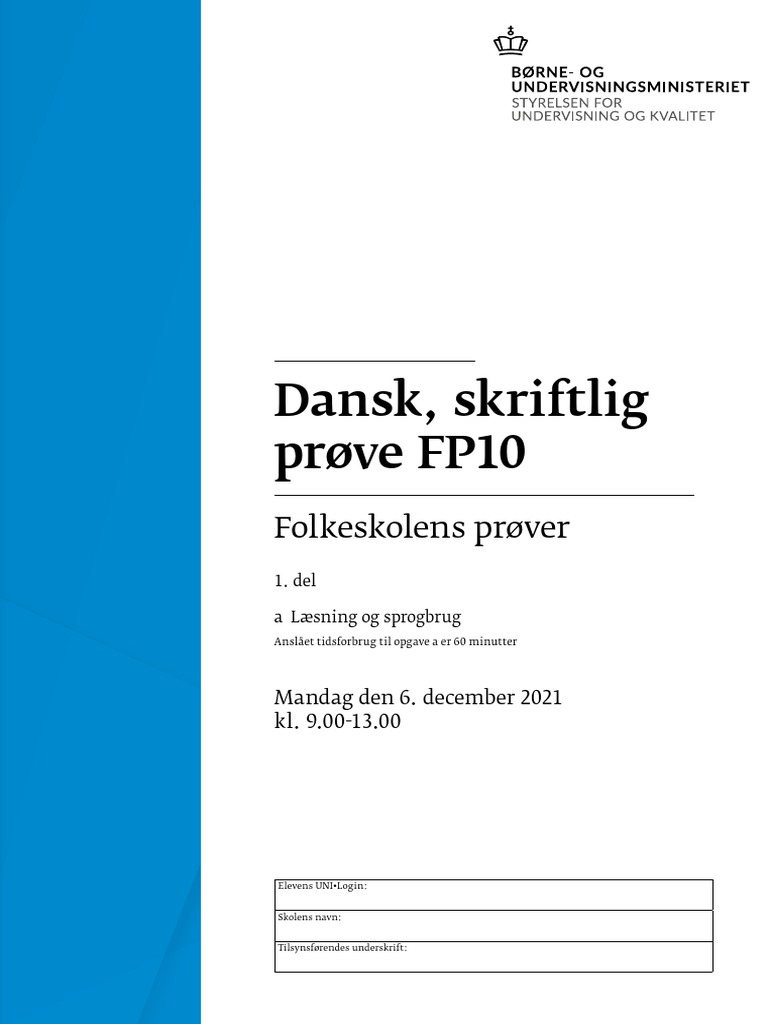 FP10 Dansk Læsning Og Sprogbrug - Terminsprøver | PDF