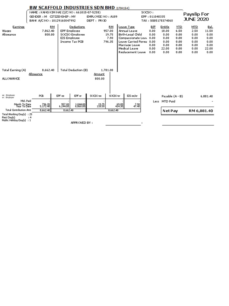 PR - Payslip Sample | PDF | Employment | Taxes