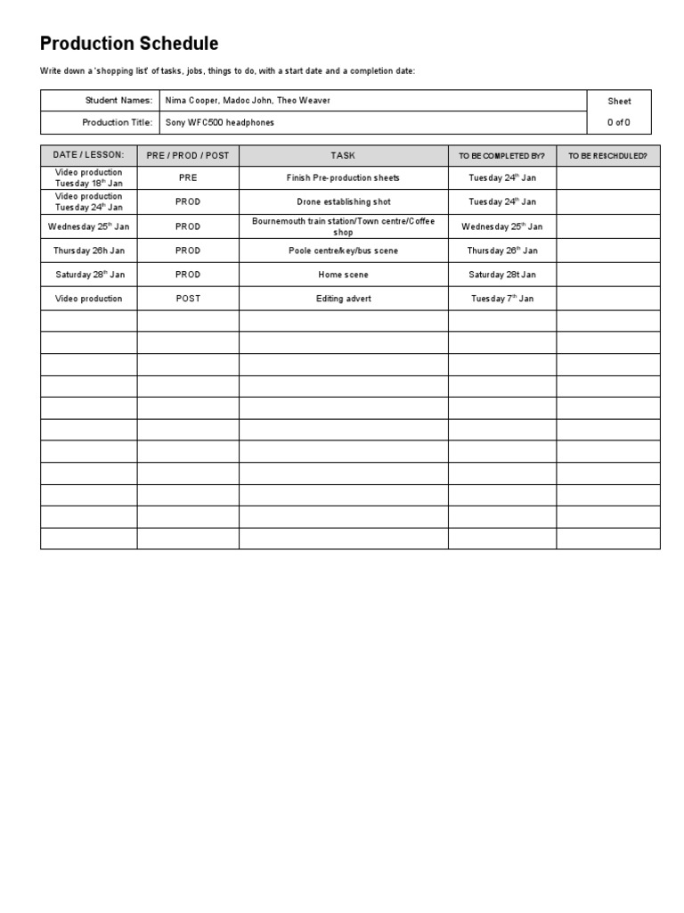 Production Schedule Blank 1 | PDF