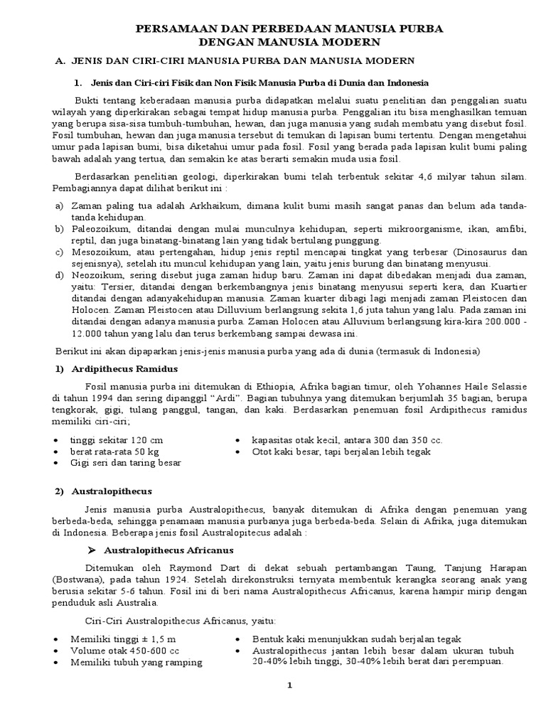 Persamaan Dan Perbedaan Manusia Purba | PDF