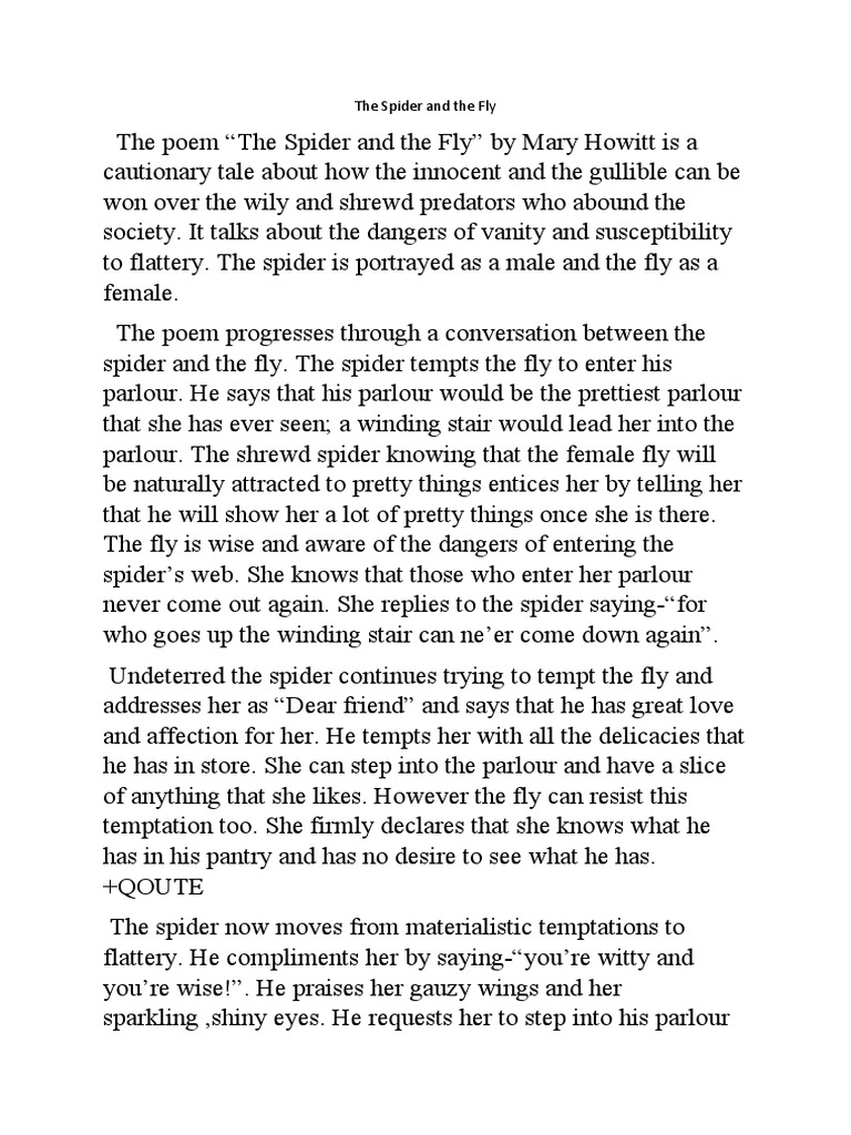 Cautionary Tale: The Spider & The Fly | PDF