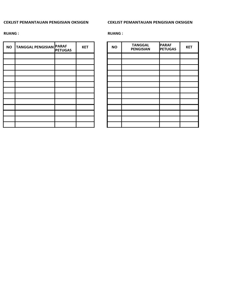 Ceklist Pemantauan Pengisisan Oksigen Pdf