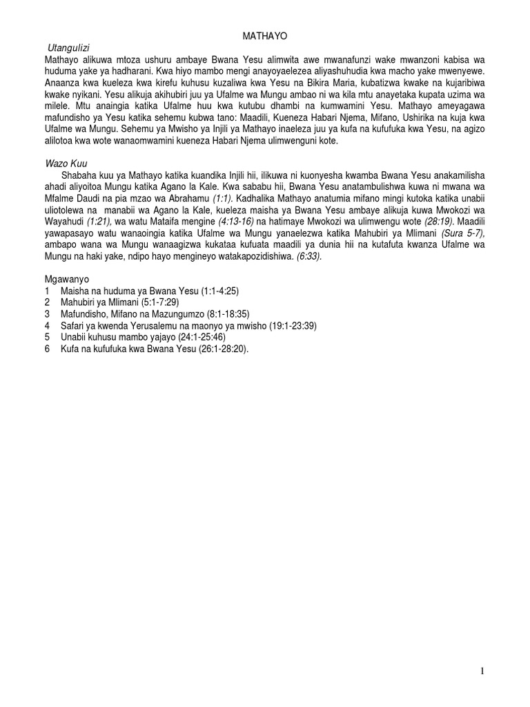 MAT - Kiswahili - 1068 Mathayo | PDF