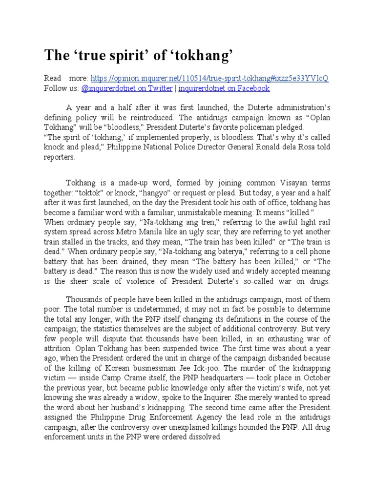 Oplan Tokhang - Reading Material | PDF | Crimes | Crime & Violence