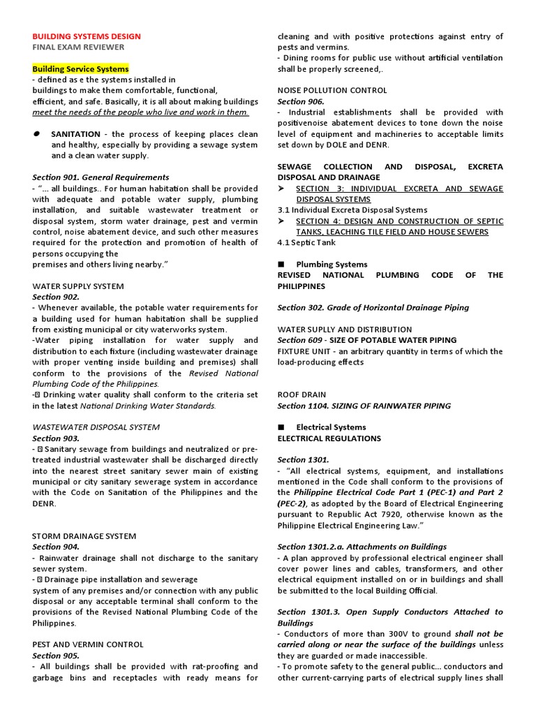 Final Exam Reviewer-Bsd | PDF | Building Insulation | Sanitary Sewer