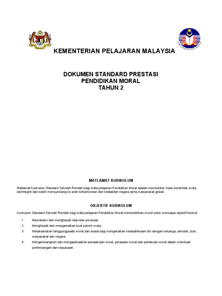 Dokumen Rasmi Standard Prestasi Pendidikan Moral KSSR Tahun 2 | PDF