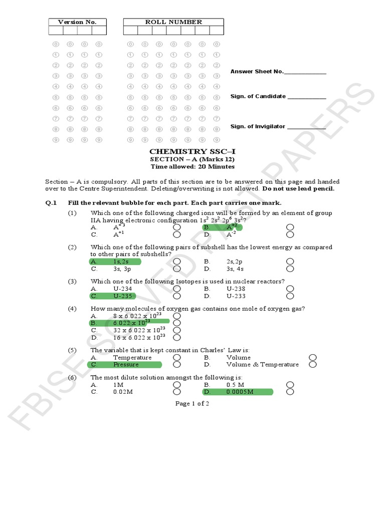 Class 9 Chemistry Model Paper 1 Solution | PDF | Ion | Redox