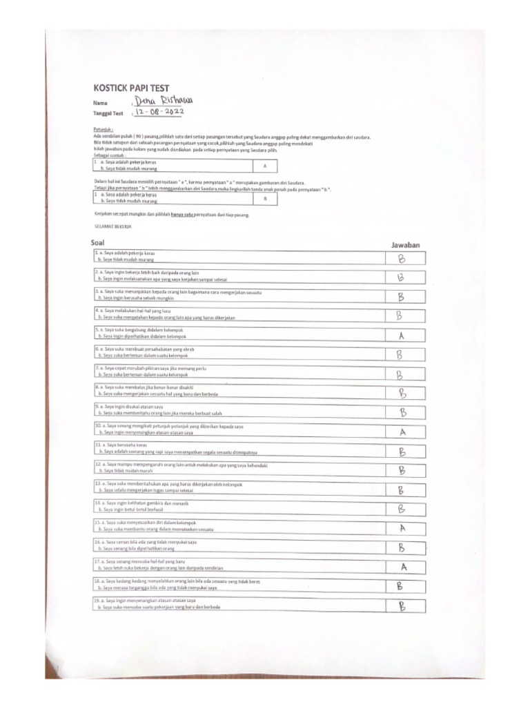 Kostick Papi Test | PDF