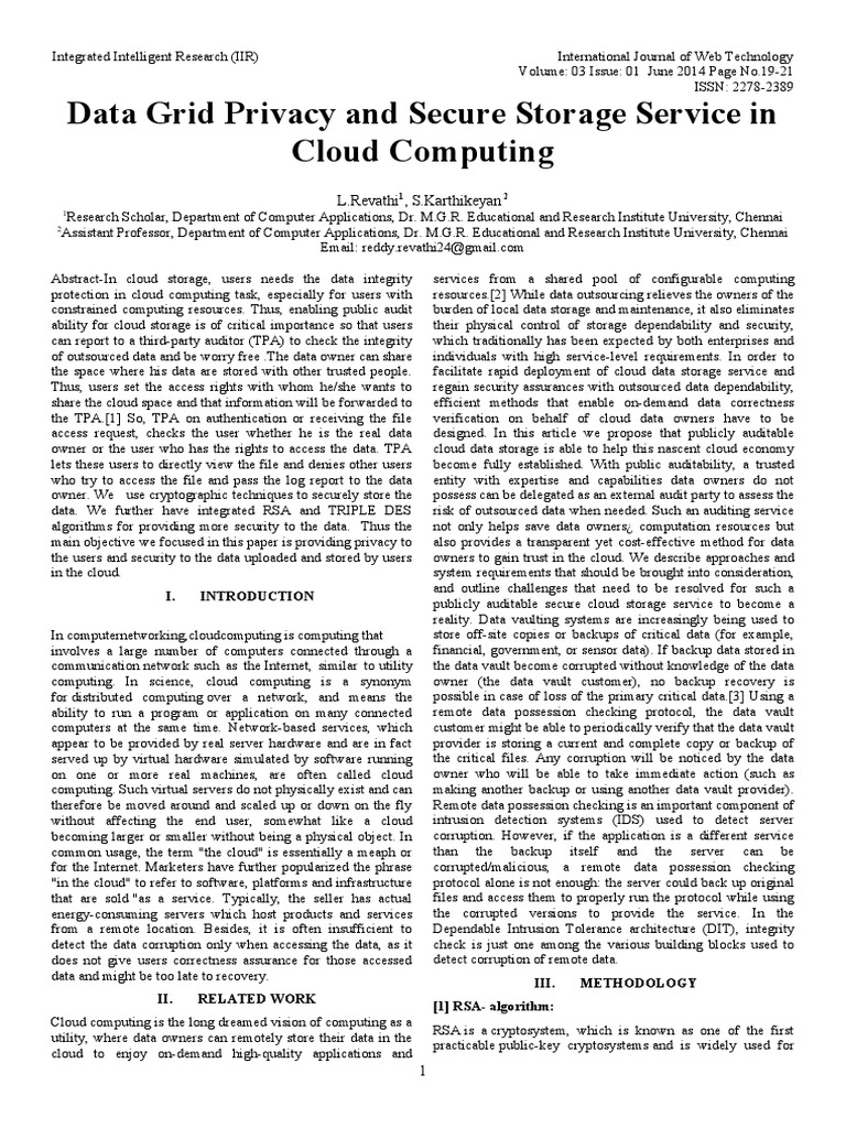 Data Grid Privacy and Secure Storage Service in Cloud Computing | PDF ...