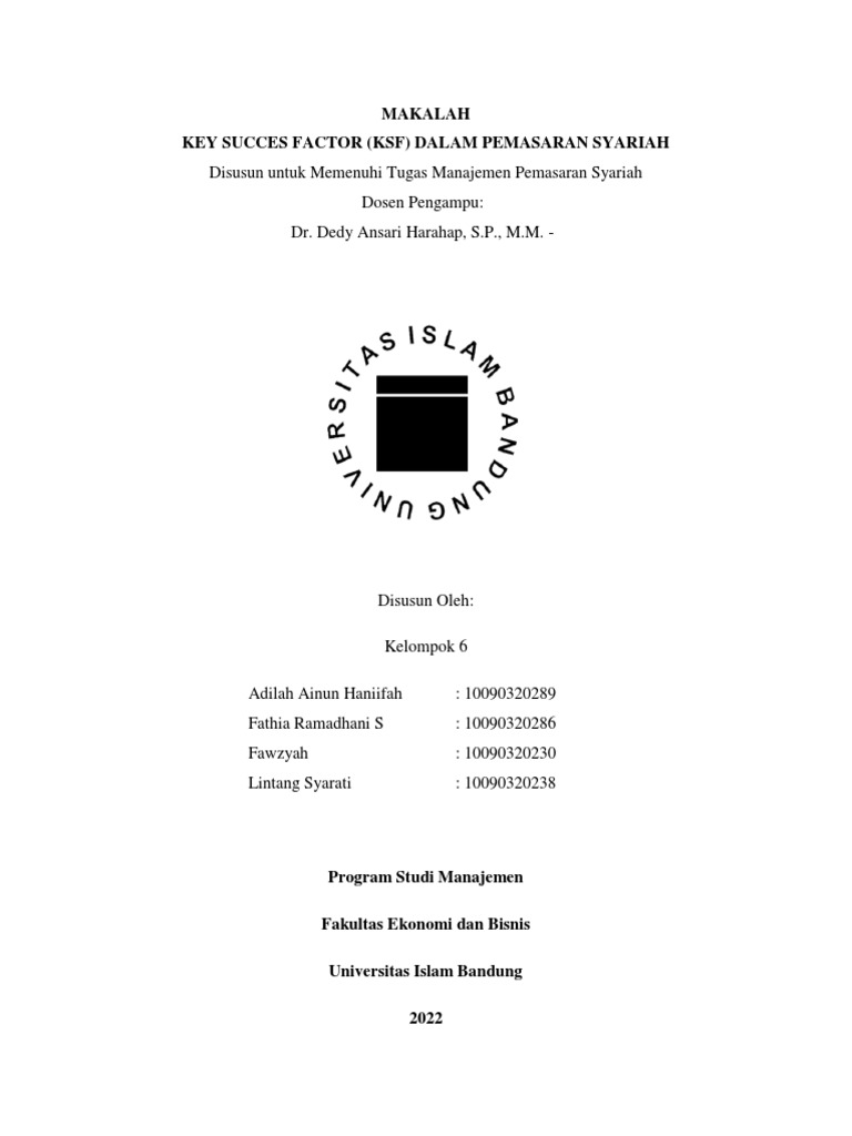 Key Succes Factors (KSF) Dalam Pemasaran Syariah - Kelompok 6 - Kelas F | PDF