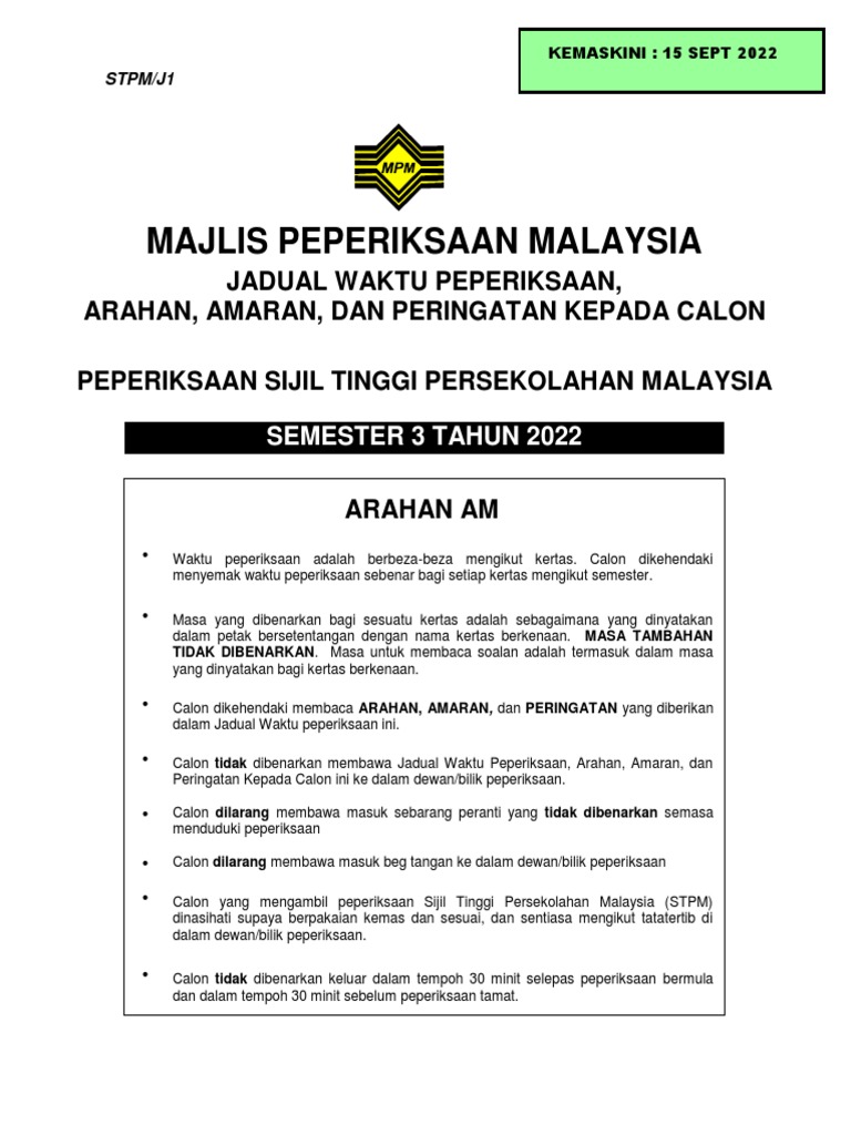 Jadual Waktu Semester 3 2022 Edisi 29 Ogos 2022 3 | PDF