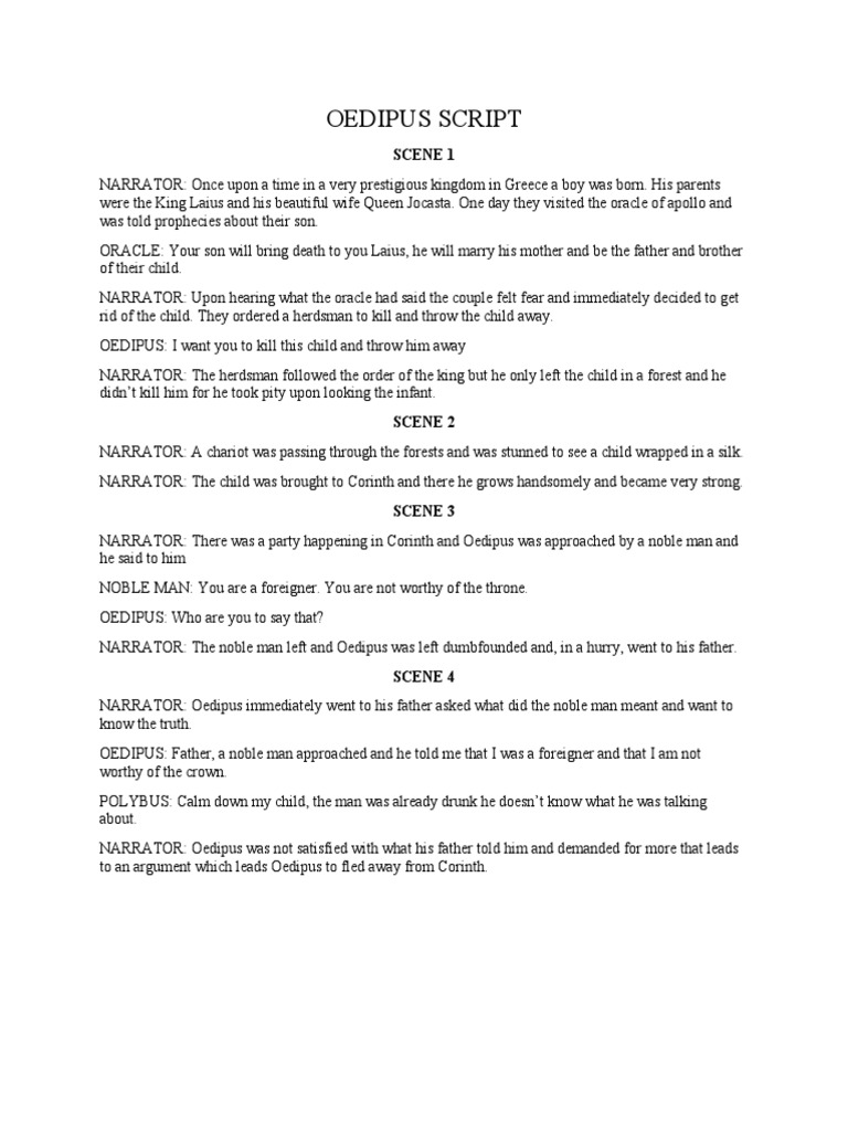 Oedipus Script-2 100831 | PDF | Oedipus | Theban Mythology Oedipus Script-2 100831 | PDF | Oedipus | Theban Mythology
