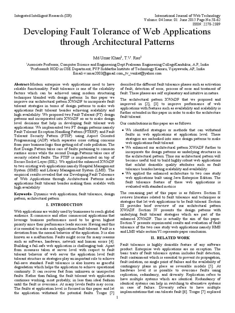 Developing Fault Tolerance of Web Applications Through Architectural ... Developing Fault Tolerance of Web Applications Through Architectural ...