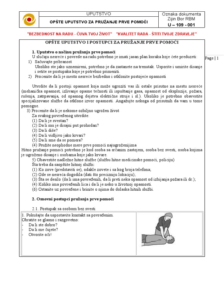 OPŠTE UPUTSTVO ZA PRUŽANJE PRVE POMOĆI 20.02.2019.br 001 | PDF
