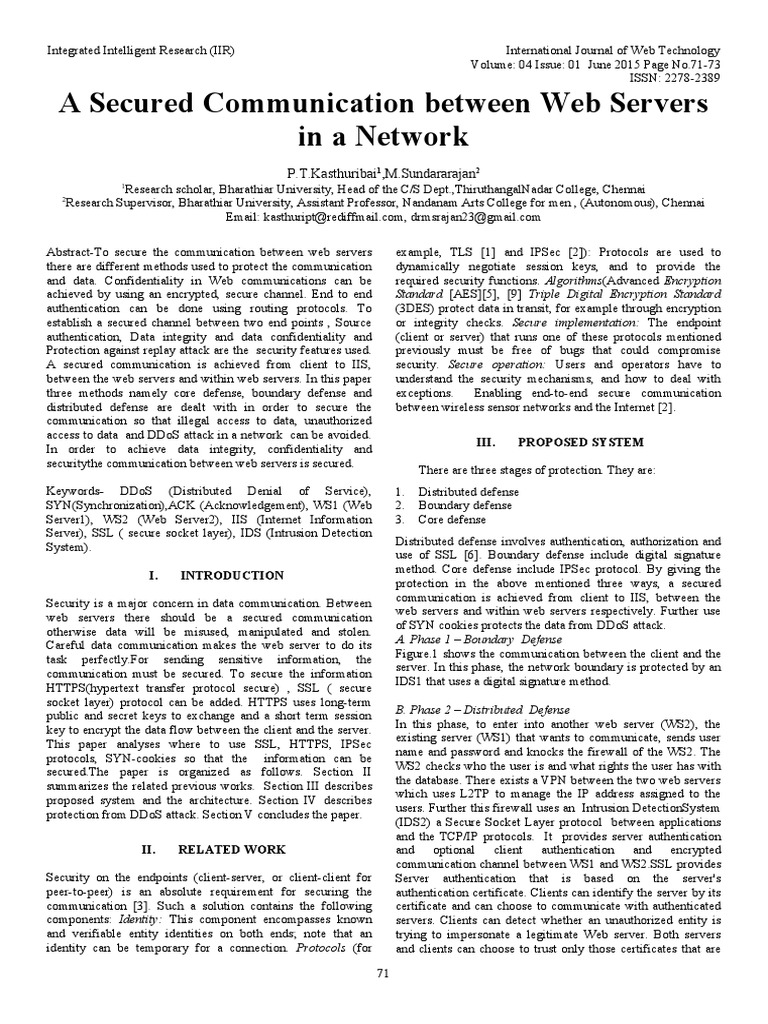 A Secured Communication Between Web Servers In A Network Pdf