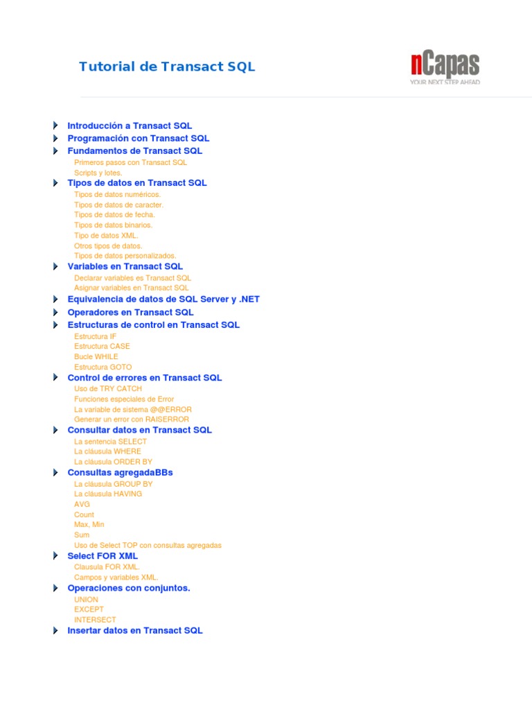 Tutorial de Transact SQL | PDF | SQL | Lenguaje de programación