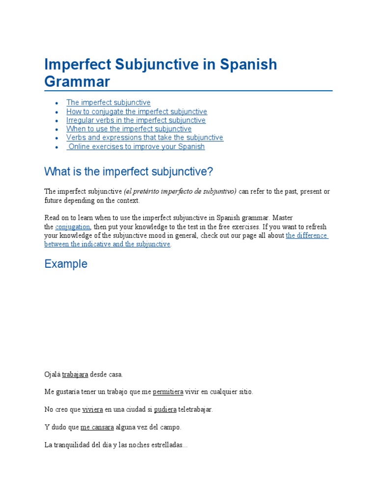 Imperfect Subjunctive in Spanish Grammar | Descargar gratis PDF ...