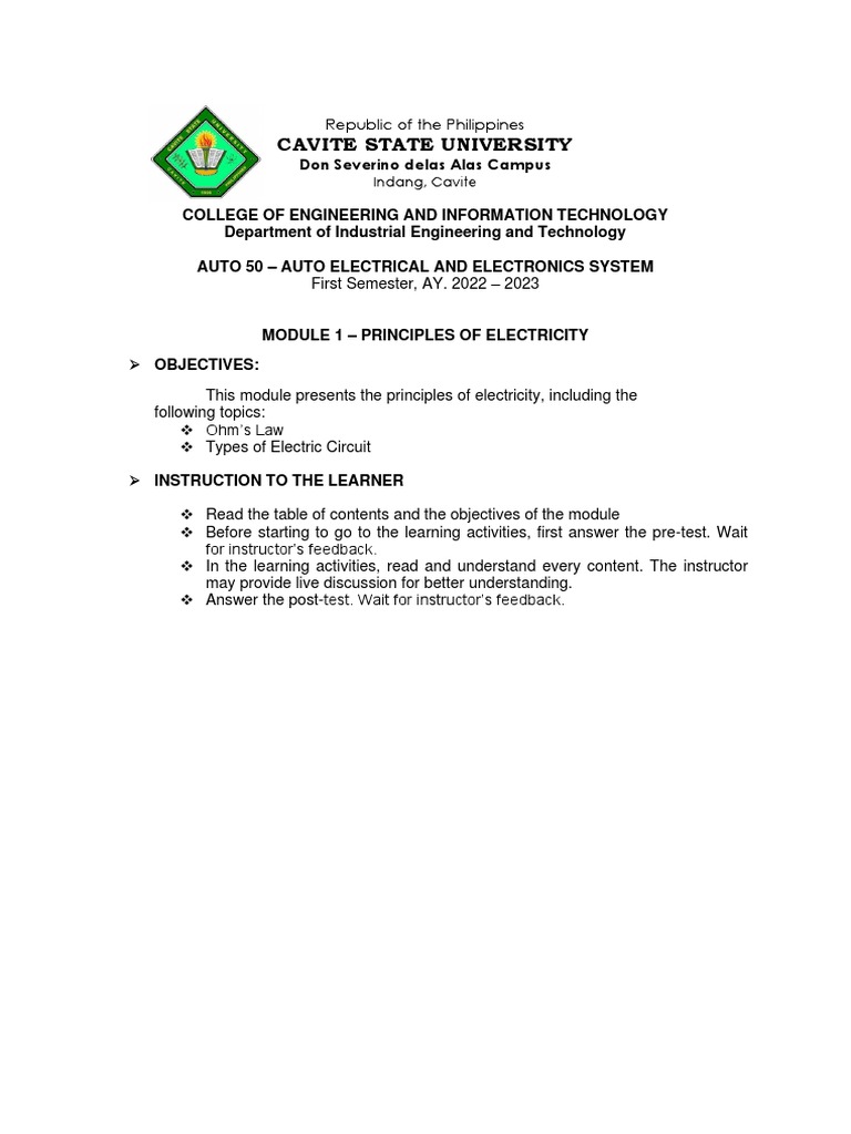 MODULE-1-Principles of Electricity | PDF | Direct Current | Electric Current